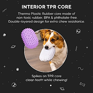 Furhaven Squeaky Dog Toy for Small/Medium Dogs w/ Spiky TPR Core for Dental Chewing - Hubble the Martian TPR Plush - Orange/Purple, One Size