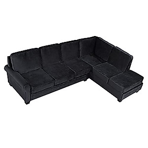 OMNIOF Modern Velvety Upholstered Sofa Couch with Scrolled Arm for Surviving Room Space, Reversible Sectioned Sofa (Color : Preto)