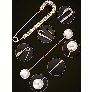 6 Pieces Sweater Shawl Clips Retro Pearl Brooch Pins Crystal Cardigan Collar Clip Dress Shirt Clip for Back Cinch and Waist for Women Girl Clothing Costume Accessory