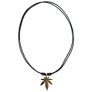 Bijoux de Ja Antique Bronze Pot Leaf Weed Pendant Adjustable Black Cord Necklace 16-30 Inches