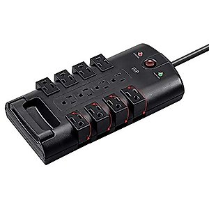 Monoprice 12 Outlet Rotating Power Strip Surge Protector Block -10 Feet Heavy Duty Cord, UL Rated, 4320 Joules, 330 Volts Clamping Voltage, With Grounded And Protected Light Indicator - Black