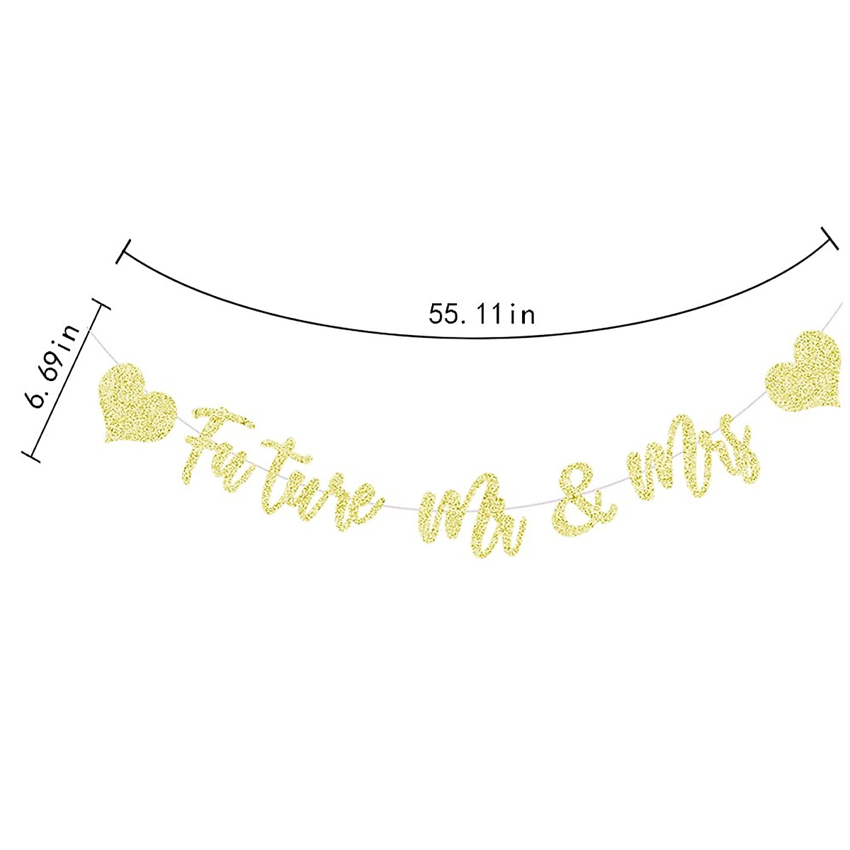 PALASASA Future Mr & Mrs Banner,Glitter Wedding Party Decor Props,Bridal Shower/Engagement/Bachelorette Party Decorations-Pre-Strung (Gold)