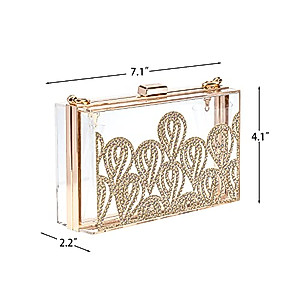 Mulian LilY Women Clear Purse Acrylic Transparent Clear Clutch Bag With rhinestones, Shoulder Handbag With Removable Gold Chain Strap M263
