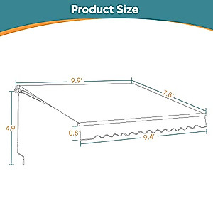 MCombo 10x8 Feet Manual Retractable Patio Door Window Awning Sunshade Shelter Outdoor Canopy (Grey)