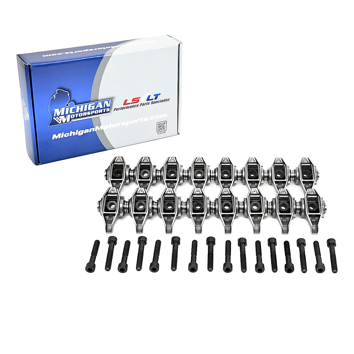 Michigan Motorsports LS1 Rocker Arms and Bolts with Trunion Kit Installed Fits LS2 LS6 LQ4 LQ9 LM7 4.8 5.3 5.7 6.0