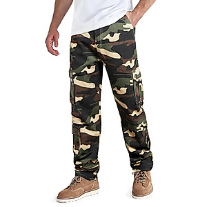 zeetoo Mens Relaxed-Fit Cargo Pants Multi Pocket Military Camo Combat Work Pants GZ03 Khaki Camo