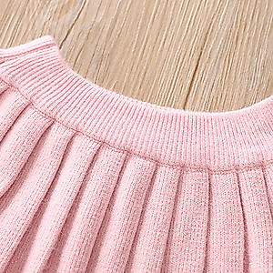 Toddler Baby Girls Outfit Knitted Buttons Sweater Tops Mini Skirt Bowknot Ruffle Long Sleeve Autumn Winter Clothes Set for Kids Christmas Outfits Princess Dress up Knit Crochet Pink 2-3T