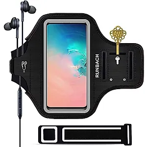 RUNBACH Armband for Samsung Galaxy S24/S23/S22/S21/S20/S10/S9/S8 up to 6.2", Water Resistant Running Exercise Gym Bag with Card Slot and Key Holder (Black)