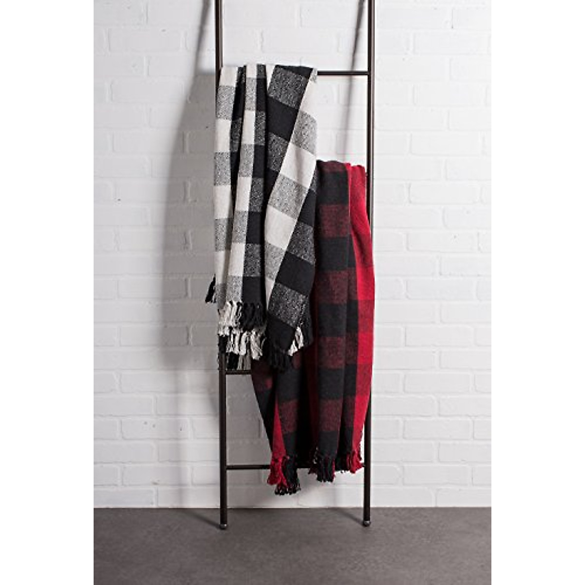 DII Buffalo Check Collection Rustic Farmhouse Throw Blanket with Tassles, 50x60, Black/White