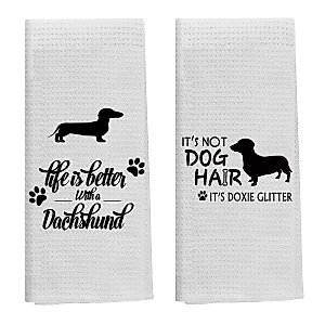 Knibeo Dachshund Kitchen Towels Set - Dachshund Gifts, 2 Pieces 16 X 24 Inch Bathroom Hand Towels, Dog Towels for Drying Dogs Small, Dachshund Gifts for Women