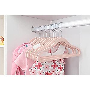 ManGotree Kids Velvet Hangers, 11.6" Non-Slip Toddler Hangers, Ultra Thin Space Saving Childrens Hangers with 360° Swivel Hook for Baby Clothes 15 Pack (Light Pink)