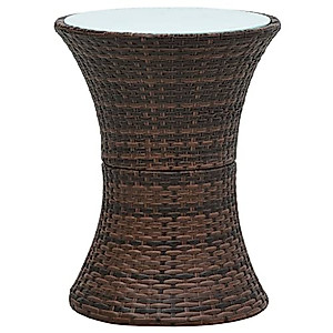 Patio Side Table Outdoor Patio Table - Outside Dining Furniture for Deck,Porch,Balcony,Garden,Backyard and Lawn Drum Shape Brown Poly Rattan