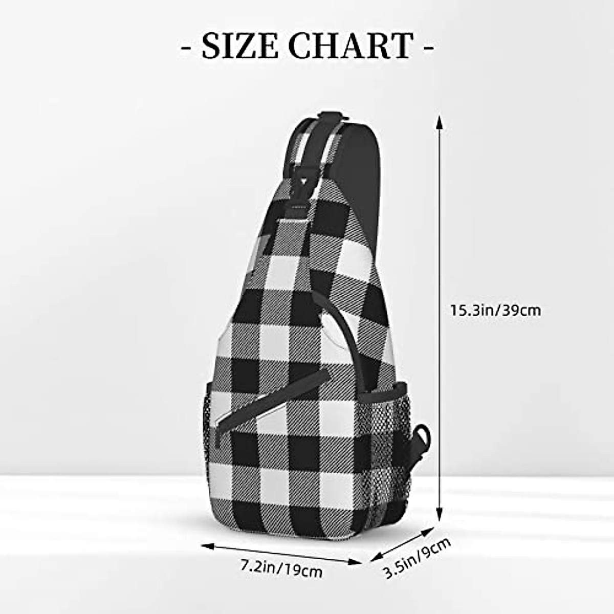 Pubvnih Black And White Buffalo Plaid Sling Backpack Crossbody Shoulder Bags for Women Men, Sling Bag Travel Hiking Chest Bag Daypack Unisex