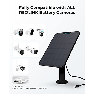 Reolink 6W Solar Panel Black, Non-Stop Solar Power Supply for All Wireless Battery Camera Outdoor, Compatible with TrackMix/Argus PT Ultra/Duo 2/Eco Ultra/3 Ultra, Waterproof, Adjustable Mount(Black)
