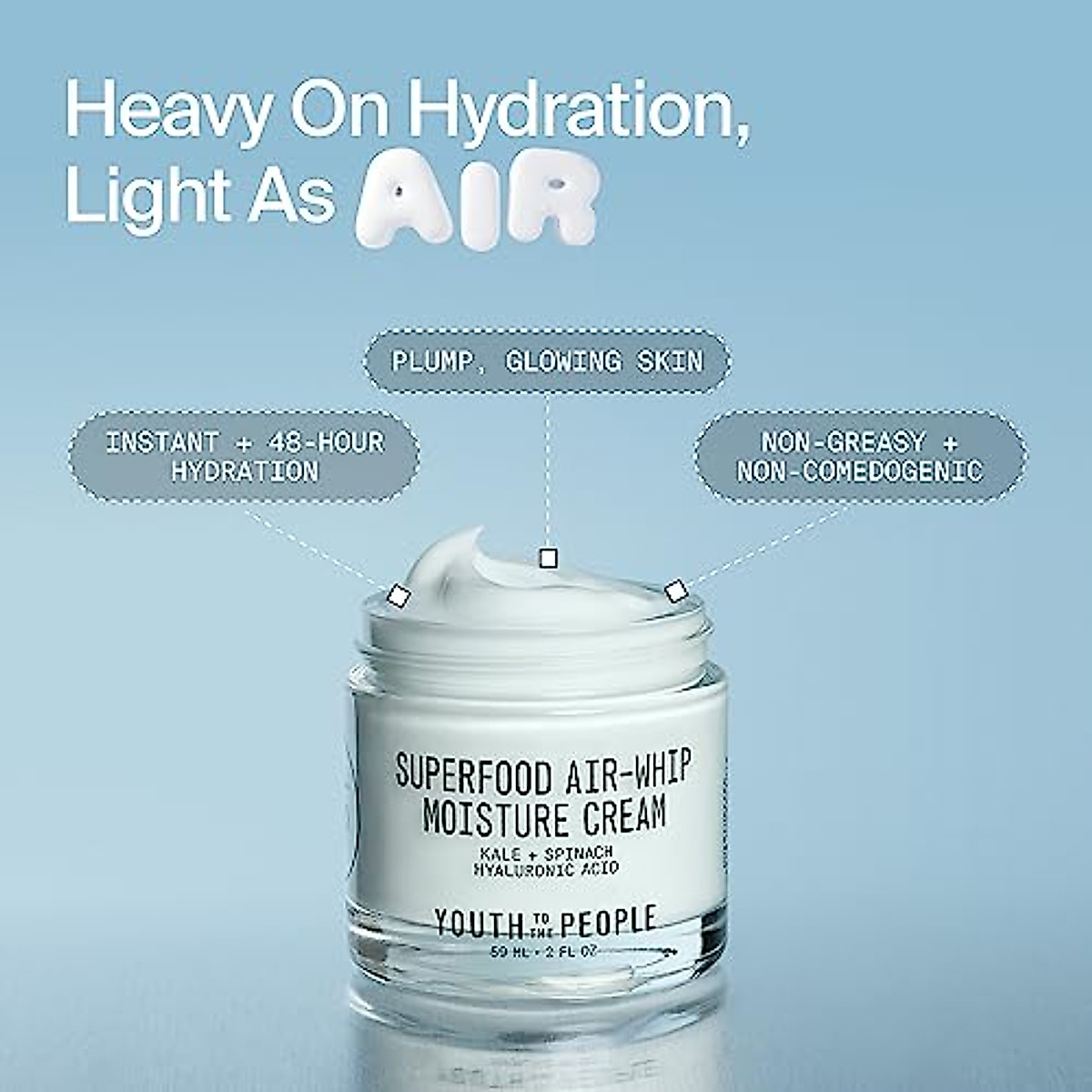 Youth To The People Air-Whip Moisture Face Cream - Gel Moisturizer & Face Primer - Lightweight Green Tea + Hydrating Hyaluronic Acid Moisturizer - Plumping, Anti-Aging, Sensitive Vegan Skincare (2oz)