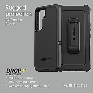 OtterBox Galaxy S22 Defender Series Case - BLACK, rugged & durable, with port protection, includes holster clip kickstand