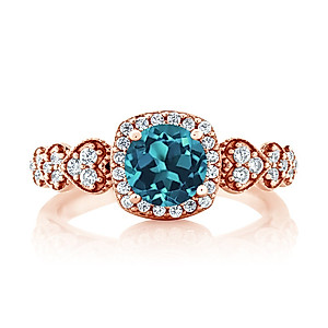 Gem Stone King 18K Rose Gold Plated Silver London Blue Topaz Ring For Women (1.07 Cttw, Gemstone Birthstone, Available In Size 5, 6, 7, 8, 9)
