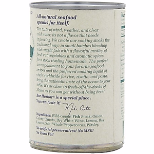 Bar Harbor Fish Stock - Maine Seafood Essence, Gluten-Free, All-Natural Ingredients - Ideal for Soups, Stews, and Seafood Dishes - 15 oz Can (Pack of 6)