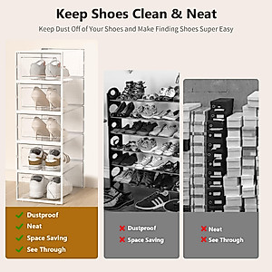 Kuject Large Crystal Clear Shoe Storage Box, Stackable Shoe Organizer for Closet, Space Saving Sneaker Shoe Container Bins, Foldable Display Shoe Rack Holder for Entryway, 12 Pack