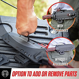 D2 Damascus Steel Survival Knife Gift Set and Large 1095 High Carbon Steel Hunting Knife (Red & Black) Bundle