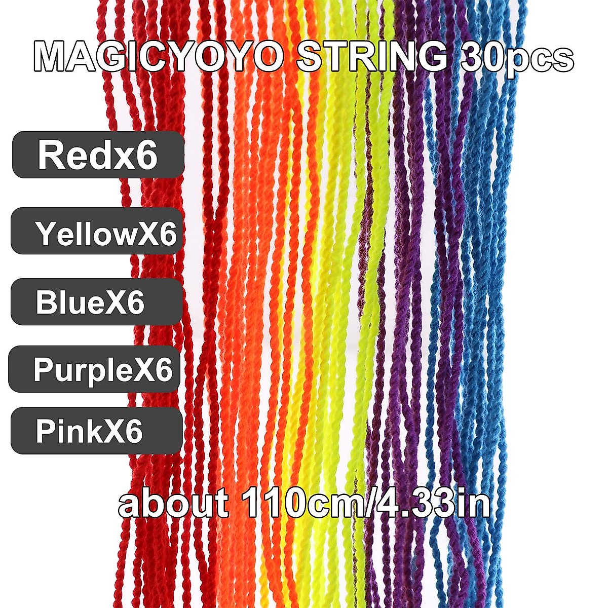 MAGICYOYO 30 Pack Professional Yoyo Strings Replacement for Responsive Yoyo, Unresponsive Yoyo String, 100% Polyester Yo Yo Strings Pack, Blue, Green, White,Yellow, Orange Mixed