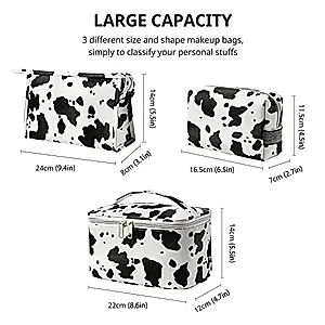 HooOriana Makeup Bag Set Cosmetic Bag 3 Pieces Small Makeup Bags for Women with Cow Animal Milk Mini Cute style Travel Pouch Bags