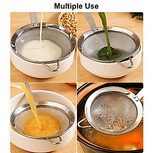 Adjaso 5.5inch 304 Stainless Steel Fine Mesh Strainer for Kitchen, Colander-Skimmer with Handle, Metal Sieves Sifters