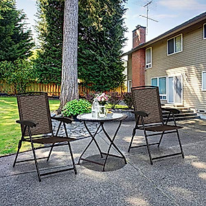 COOURIGHT Set of 2 Folding Sling Chairs w/Armrest, Adjustable Reclining Back, Portable Patio Chairs, Space-Saving Outdoor Folding Chairs for Lawn Garden Pool Beach