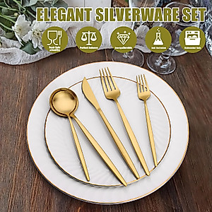 40 Piece Gold Silverware Set for 8, Terlulu Stainless Steel Flatware Set, Gold Cutlery Set Utensils Set, Tableware Include Forks Knives Spoons for Home Kitchen Restaurant Wedding, Satin Finish