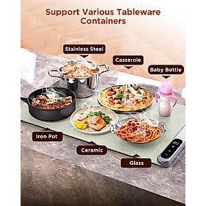 FEPPO Food Warming Mat, Upgrade High-tech Graphene Heating Film, Fast Full Surface Electric Warming Tray with 6 Level Adjustable Temperature and 6 Hours Timer, Roll Up Food Warmers for Parties Buffet