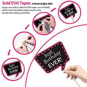 31pcs Hot Pink Girls Birthday Photo Booth Props Happy Birthday Party Favors Supplies Bday Party Decoration Set for Bachelorette Party Decoration Pink Girls Birthday Bridal Shower Pink Party Supplies