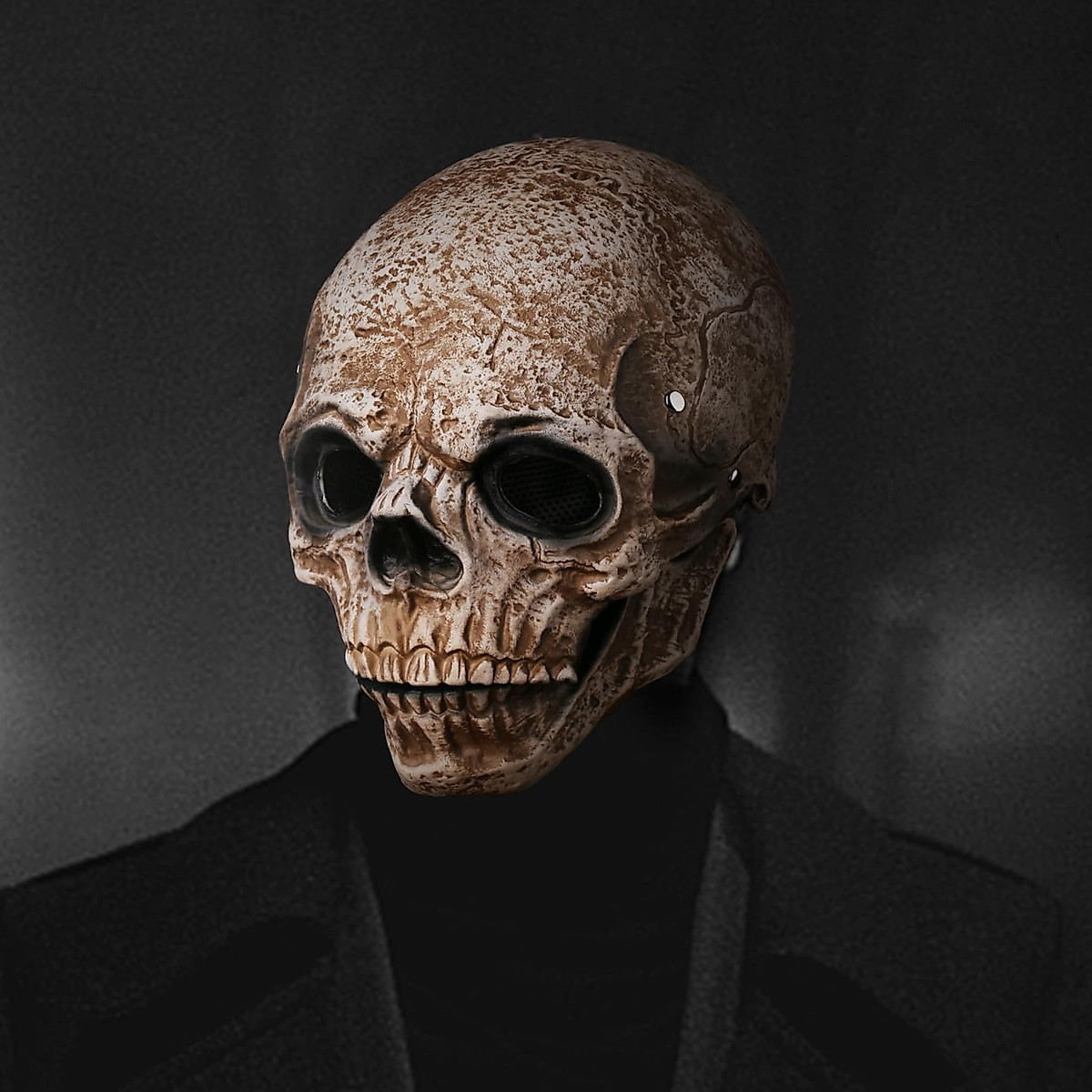 Halloween Mask Scary Full Head Skull Masks with Moving Jaw Realistic Latex Skeleton Props Cosplay Party Costume (A)