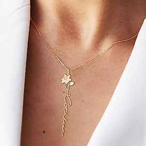 EVER2000 Birth Flower Name Necklace Personalized, Custom Engraved Floral Pendant Necklace Customized Birth Flower Pendant Necklace With Name For Women