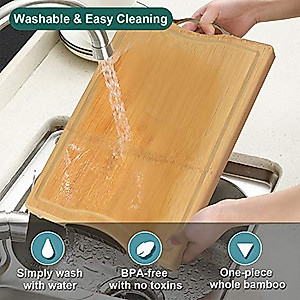 Organic Bamboo Cutting Board for Kitchen with Juice Groove,Upright Stand Chopping Board with Rotatable Base, Durable Thick Kitchen Butcher Block with Handle for Meat,Vegetables -15 x 10 x 0.87 inch
