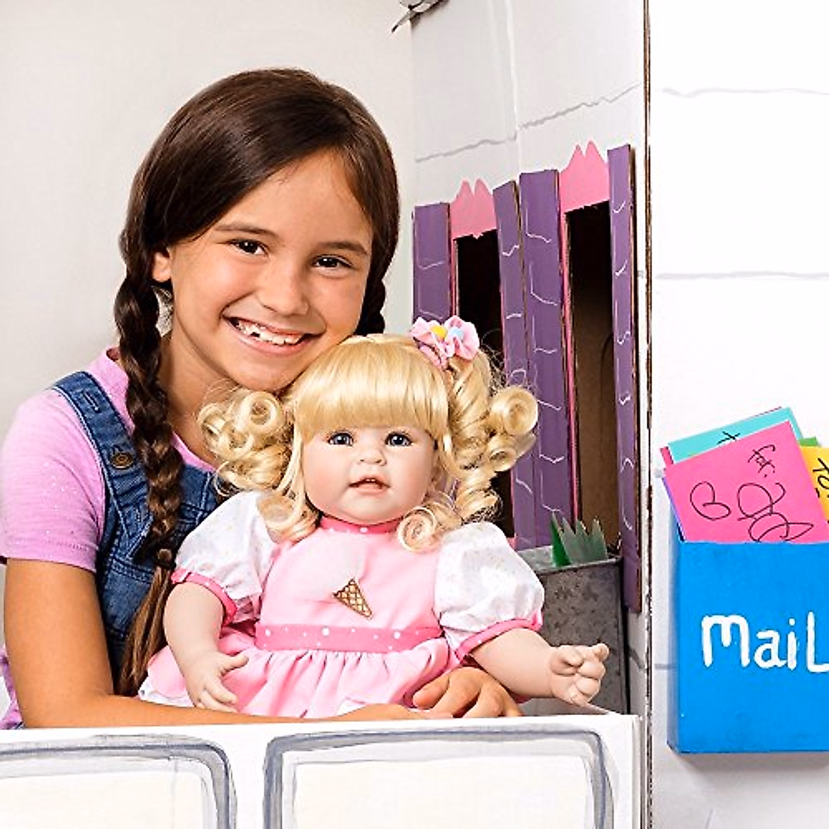 Adora Toddler Time Collection 20" Realistic Weighted Baby Doll with Handmade Pink and White Layered Petal Party Dress, Blue Eyes and Fresh Baby Powder Scent, Birthday Gift For Ages 6+ - Ice Cream