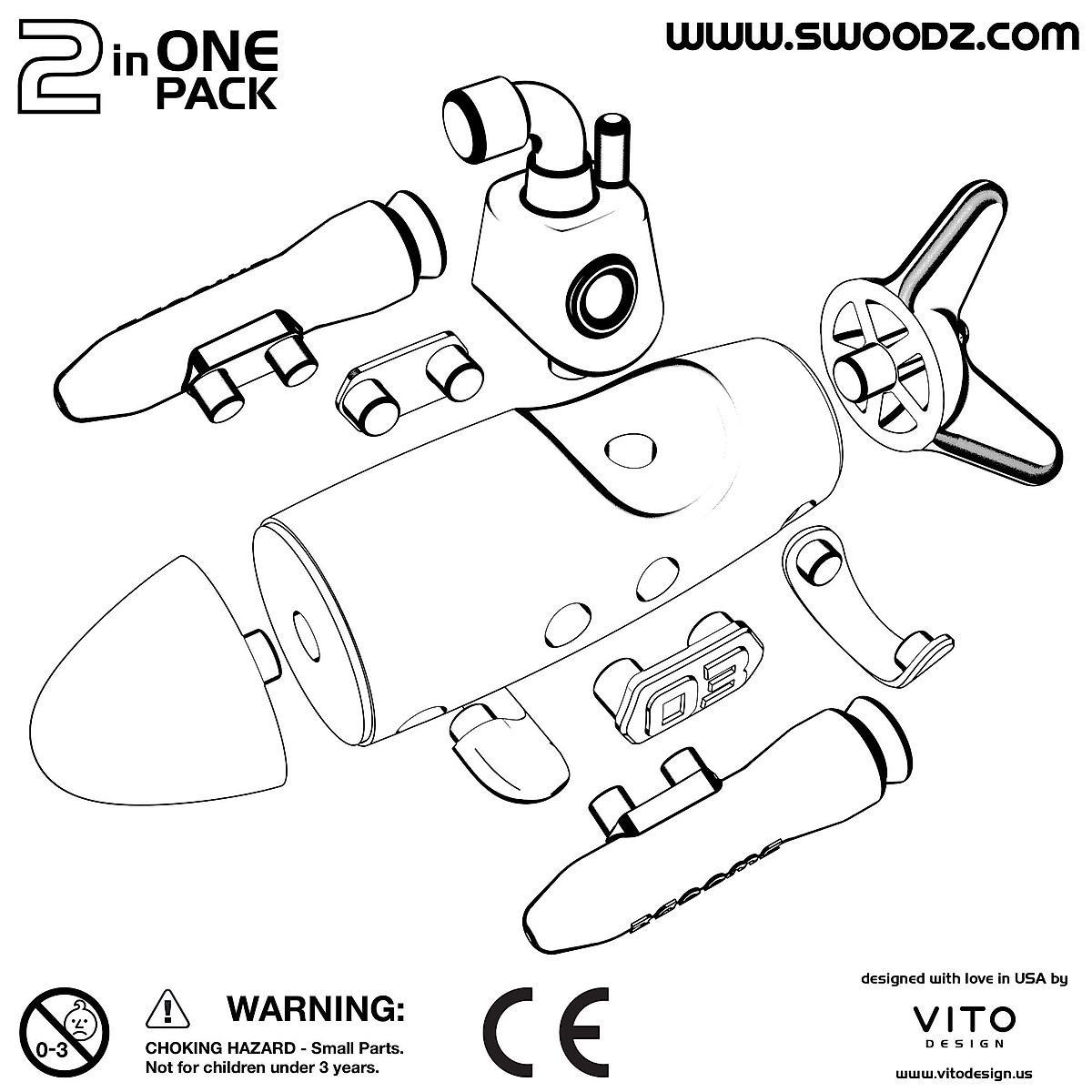 SWOODZ Wooden Toy Vehicles, Take Apart Submarine Rocketship Set, Assembly Wooden Toys, Wooden Submarine Rocketship Kit, STEM Learning Gifts for 3 4 5 6 Year Olds, Kids, Toddlers, Boys, Girls, Children