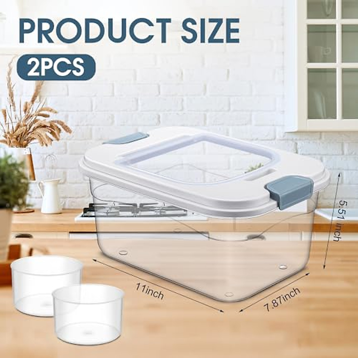 Funnymoom 2 Pcs 10 Lbs Flour Storage Container with 2 Cup Clear Rice Container Plastic Rice Bin Rice Holder Bin for Kitchen Flour Nut Sugar Oatmeal Grain Cereal Pantry Organization