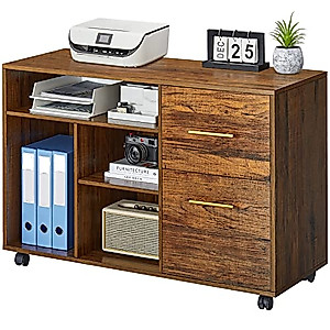 GreenForest File Cabinet for Home Office with Drawer 40 inch Mobile Filing Cabinets Printer Stand with Open Storage Shelves, Walnut