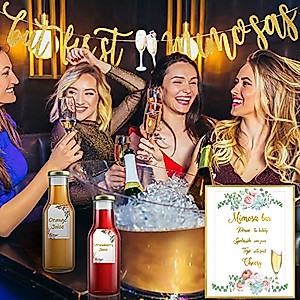 31 Pcs Mimosa Bar Kit Mimosa Bar Sign Banner Poster 4 Champagne Bottle Tags 4 Table Cards 20 Paper Straws 1 Marker 4 Ropes for Bridal Baby Shower Brunch Wedding Fiesta Bar Decor (Gold)