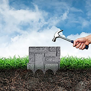 ELLASSAY Kaerott 6 Pack Garden Edging Set Plastic Fence Plant Border Imitation Stone Brick for DIY Decorative Patios Lawn Paths Landscape Walkways Flower Beds Border 10.2*9 inch Gray