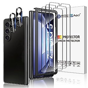 AACL [3 Pack Galaxy Z Fold 5 Screen Protector Tempered Glass [Front Screen Only]+ [2 Pack] Camera Lens Protector for Samsung Galaxy Z Fold 5 5g, Anti Scratch, Hd Clear, Bubble Free [Case Friendly]