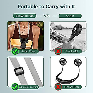 Necklace Fan, EasyAcc Hand Free Fan Rechargeable Fan 3 Speed 3-17 Hours Adjustable 100° Angle Personal Fan Built-in Night Light USB Fan Cooling Fan for Camping Outdoors Travel - Black