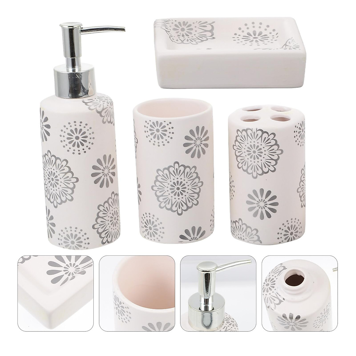 COHEALI 4 Pcs Toiletry Set Ceramic Soap Dish Bathroom Washing Accessory Ceramic Sanitary Ware Toothbrush Holder White Ceramic Hand Wash Dispenser Soap Dispenser Tumbler Pottery Ceramics