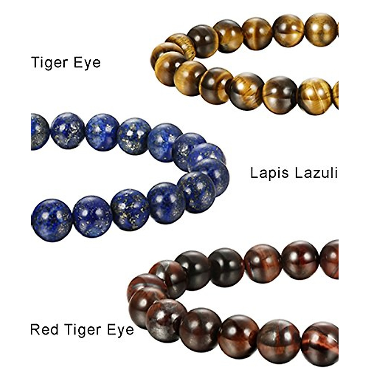 FIBO STEEL 5 Pcs 8MM Natural Healing Stone Bracelets for Men Women Beaded Bracelets Elastic,5A