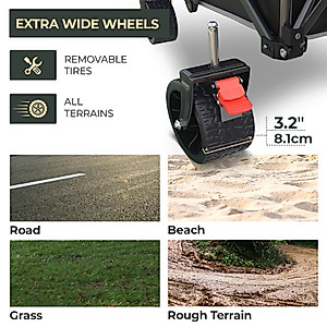 Overmont Collapsible Wagon Cart with Wheels - All-Terrain 3.2in Wide Wheels - Foldable 150L Large Capacity with Side Pockets for Camping Sports Garden Grocery Shopping - 330lbs Load