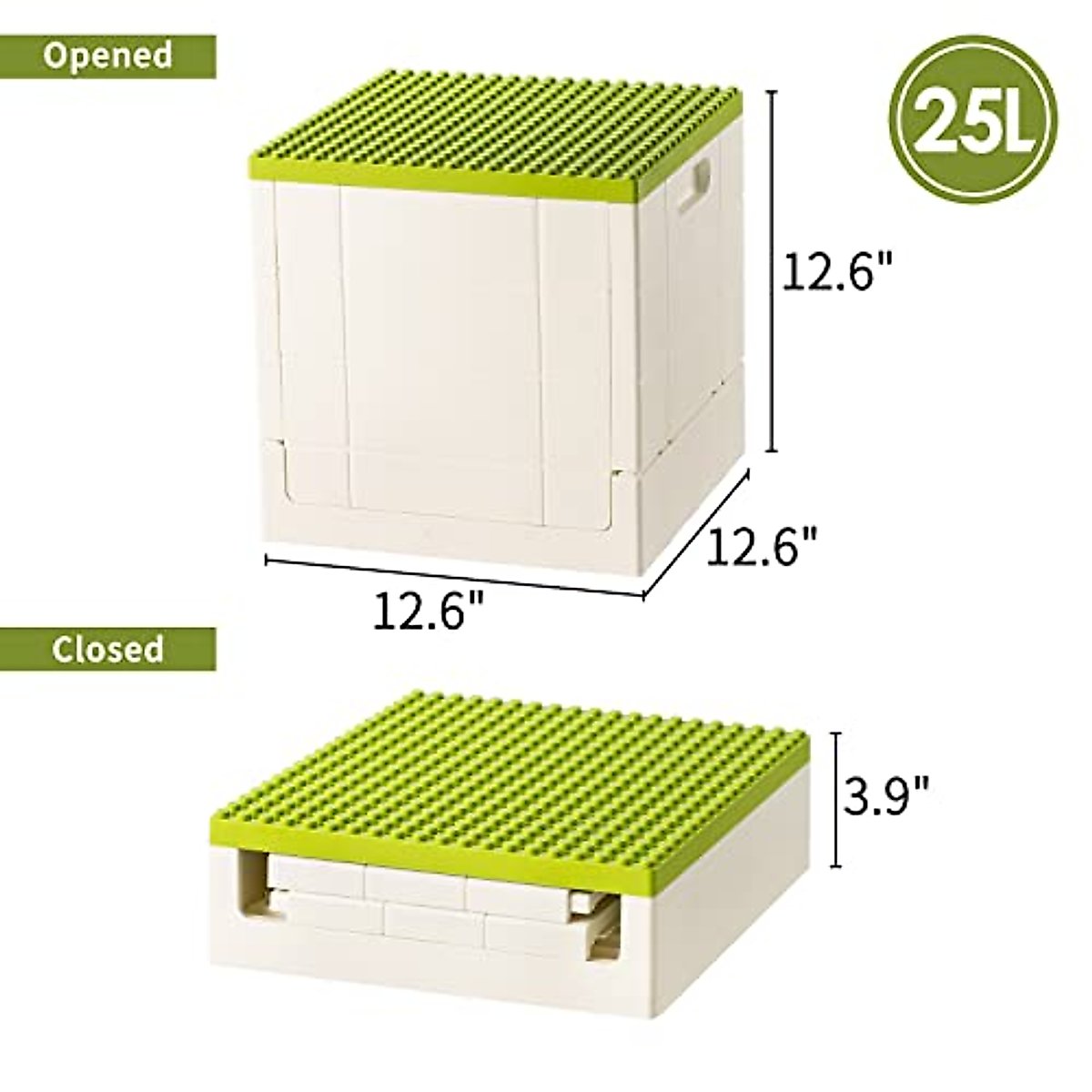 SHIMOYAMA Folding Duplo Storage Box, 2 Pack, 25L Storage Bin with Building Lid, 26 Qt. Collapsible Organizer for Duplo Blocks, Green and Blue