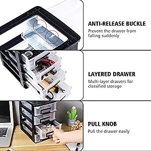 BESPORTBLE Drawer Storage Four Layer Plastic Drawer Organizer Shelf Storage Rack Storage Box for Office Bedroom Home (Black and Transparent)