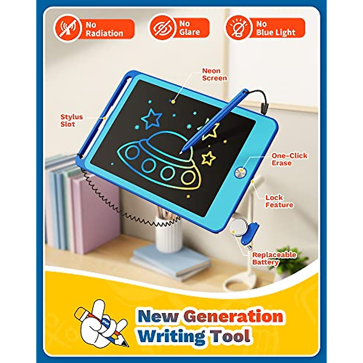 TEKFUN Kids Toys for 2 3 4 Years Old Boys Girls Toddler, 8.5inch LCD Writing Tablet Erasable Drawing Tablet Writing Pads, Kids Travel Learning Toys Boys Girls Birthday Gifts Age 3 4 5 6 7 (Blue)