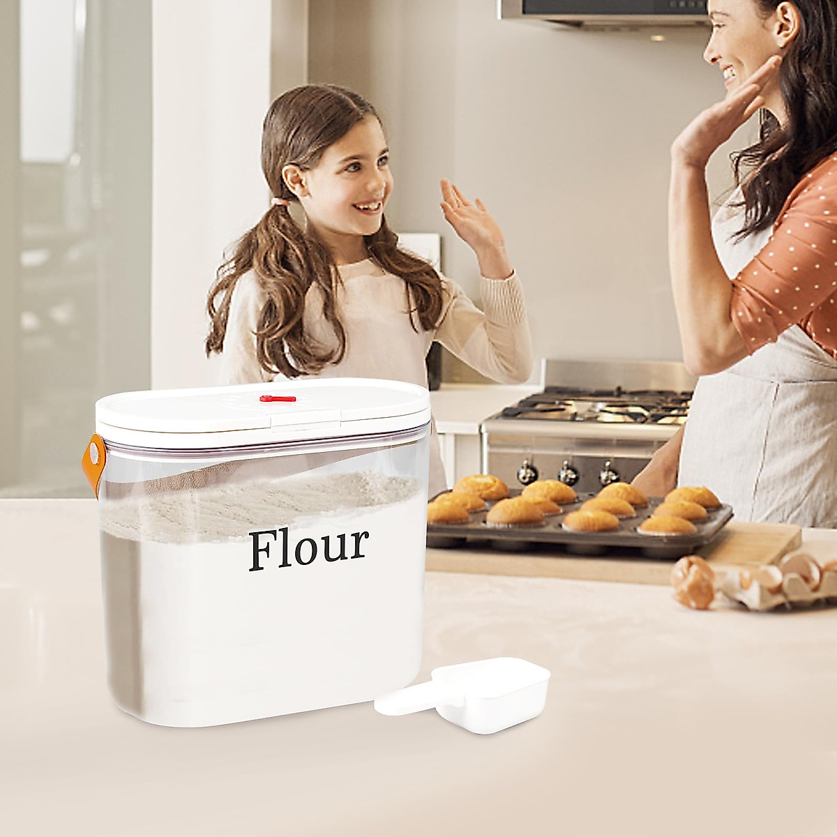 Xbopetda Flour Containers with Lids Airtight, Clear Plastic Flour Storage Container with Wide Mouth & Spoon, Time Recording Flour Sugar Storage Containers, Dry Food Storage for Kitchen Pantry Storage