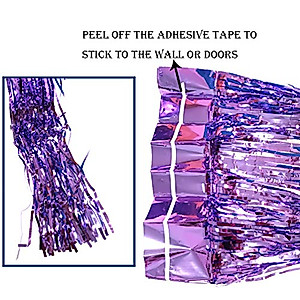 BRTOPMY 2 Packs 3.2ft x 8.3ft Purple Metallic Tinsel Curtain Shiny Foil Fringe Curtain Photo Backdrop for Birthday Party Baby Shower Barbie Trolls Party,Spa Party Mermaid Door Windows Wall Decoration